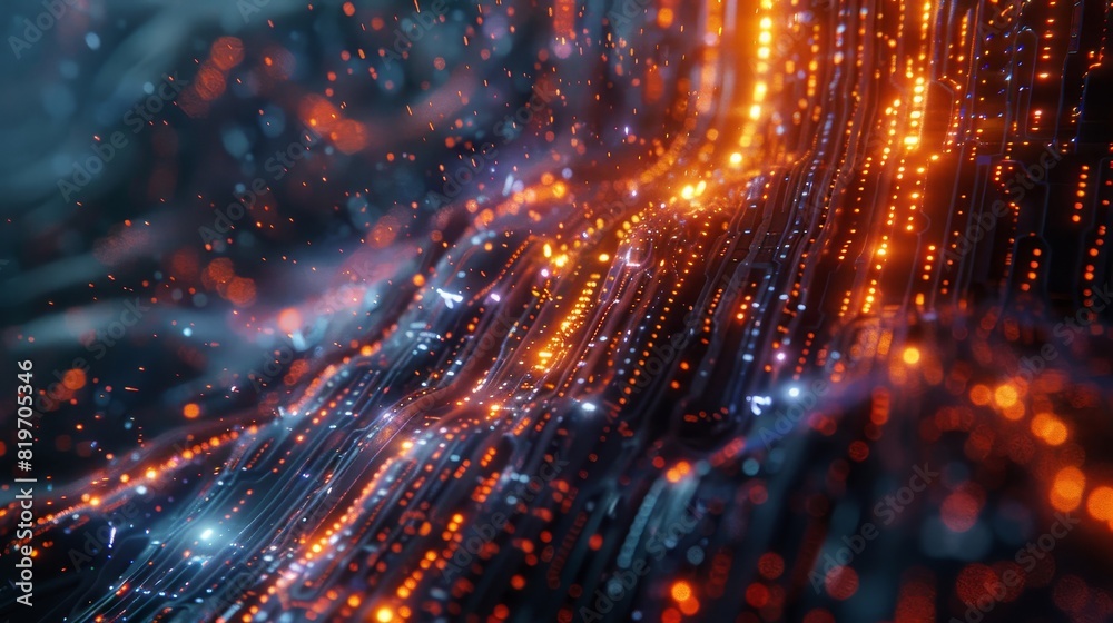 Abstract digital data flow with dynamic, light-emitting pathways ...