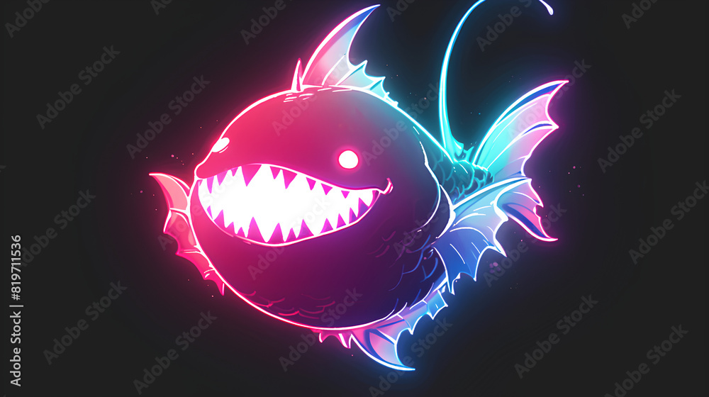 cute kawaii lamp anglerfish on black background Stock Illustration ...
