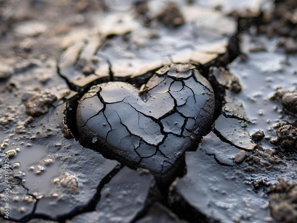 Heart-Shaped Crack in Dried Mud Close-Up: Symbol of Resilience and Love ...