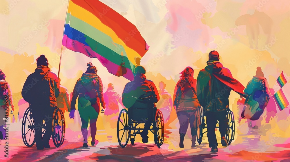 Disabled gay people in wheelchairs celebrating pride festival in the ...