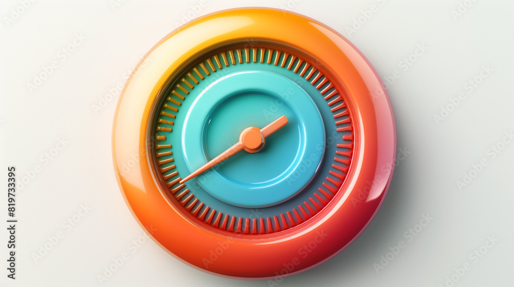 Blue and orange vintage alarm clock on light white color background ...