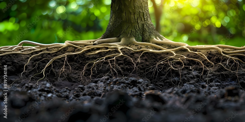 Tree roots network in fertile soil symbolizes Earths health on World ...