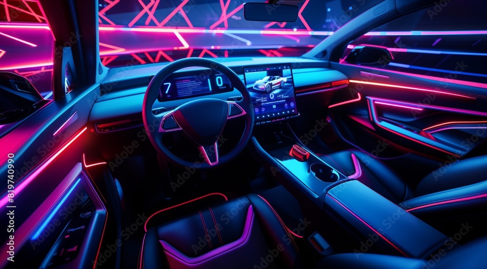 Futuristic Smart Electric Car Interior with Holographic Touchscreen and ...