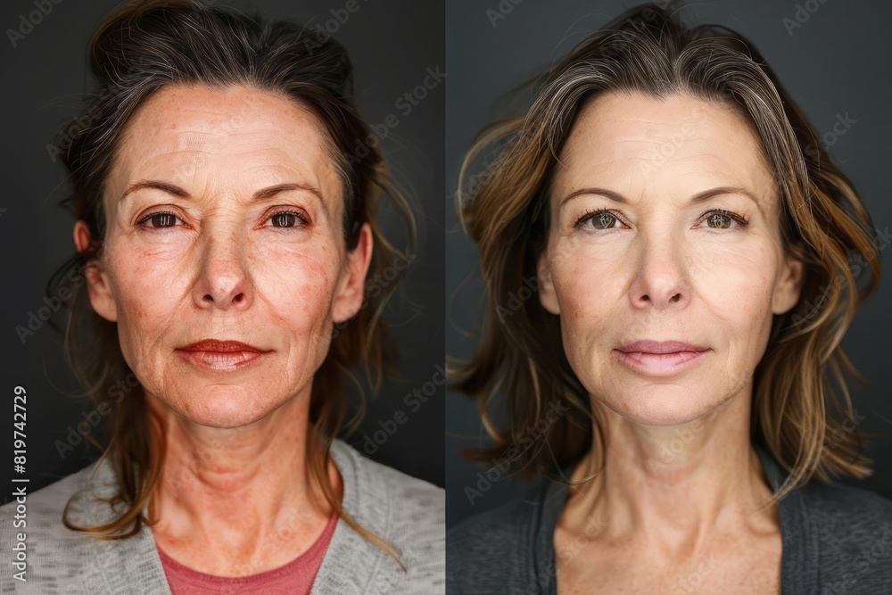 A mature woman full facial transformation before and after undergoing a ...