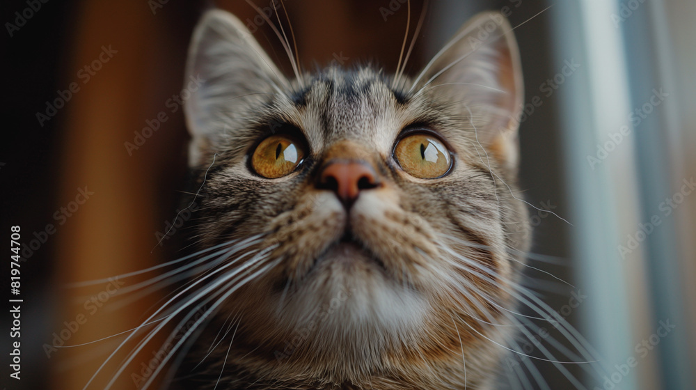 Skeptic surprised cat thinking dont know what to do, big eyes closeup ...