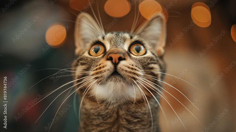 Skeptic surprised cat thinking dont know what to do, big eyes closeup ...