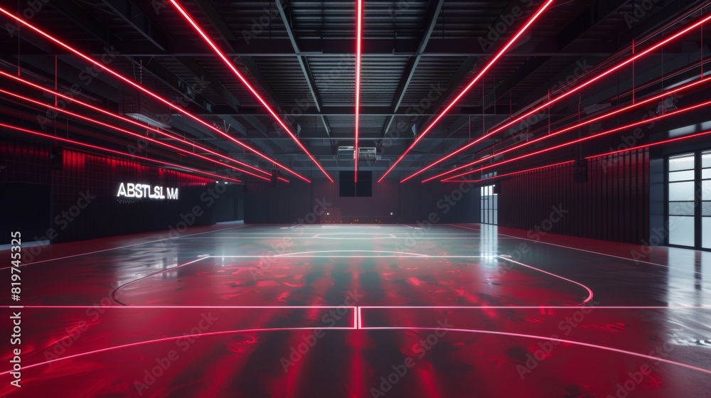 A modern multi-purpose sports hall with a football pitch and an ...