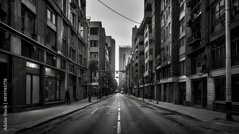 An urban canyon reflects solitude with a lone figure walking down an ...