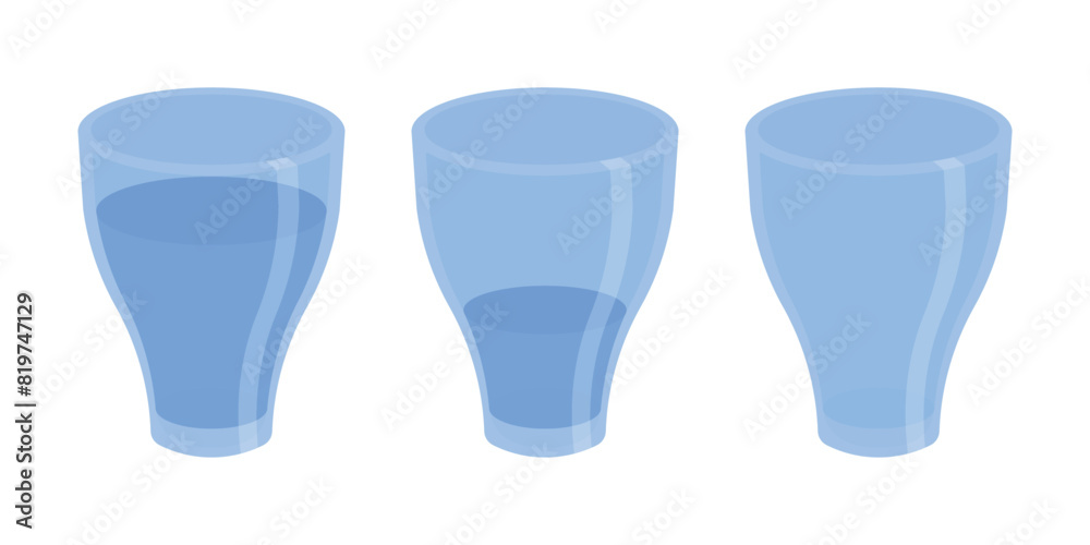 Full, half and empty Glass of water illustration icon set. water drink ...
