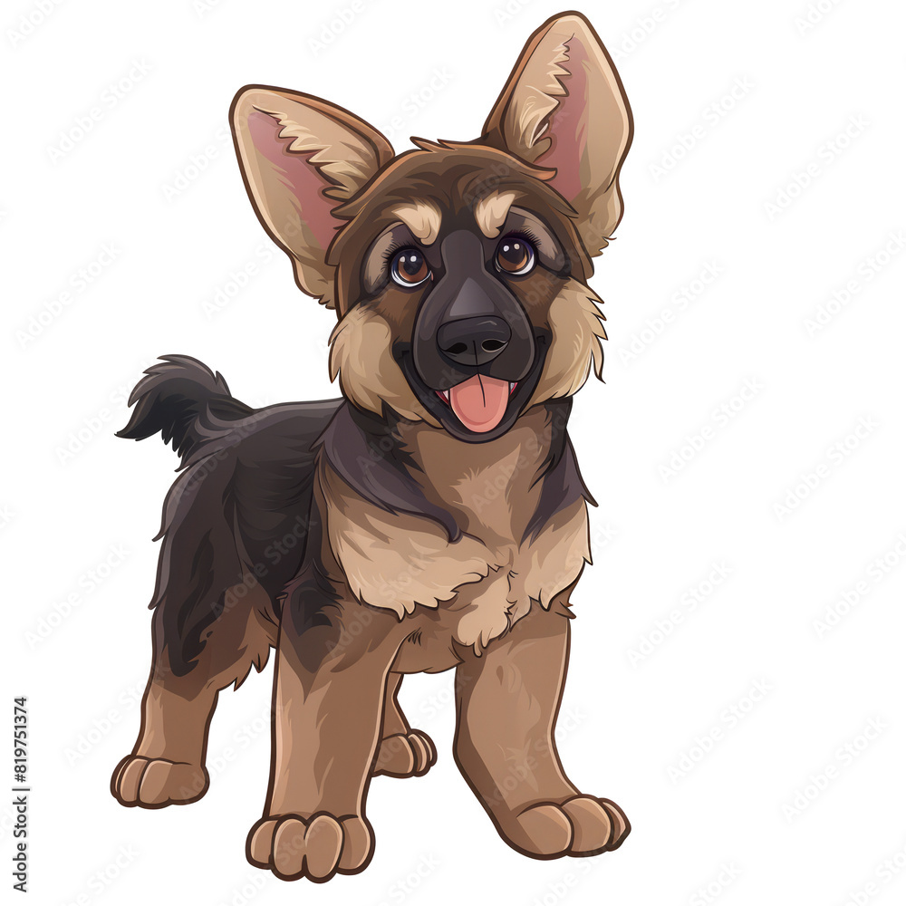 Cute cartoon character of German Shepherd puppy in comic style ...