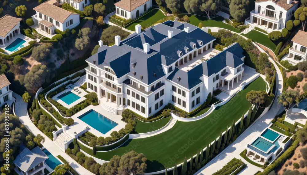luxury views illustration gardens aerial city view luxurious mansion ...