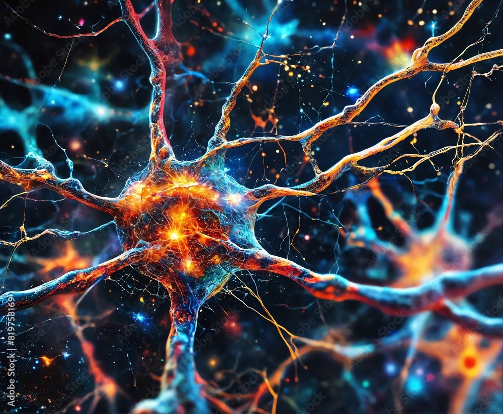 neurons and synapse-like structures depicting brain chemistry ...