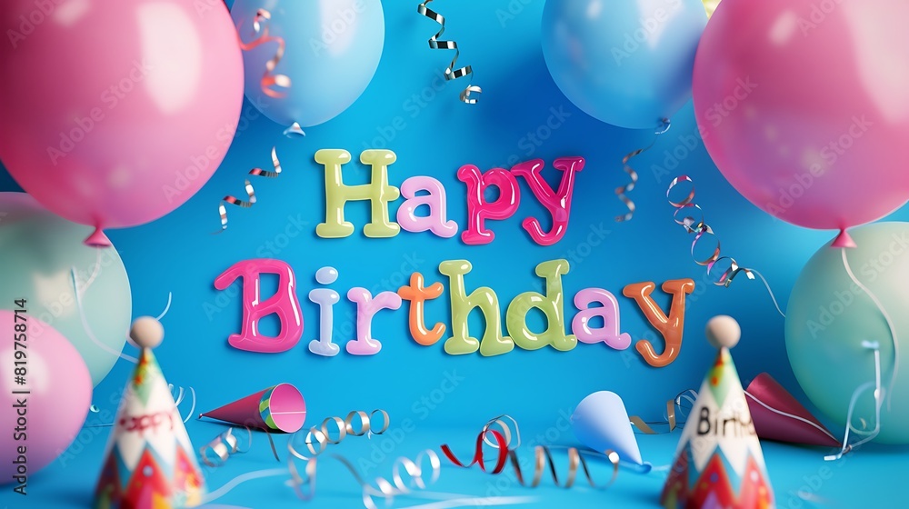 Happy Birthday written in playful, multicolored letters on a bright ...