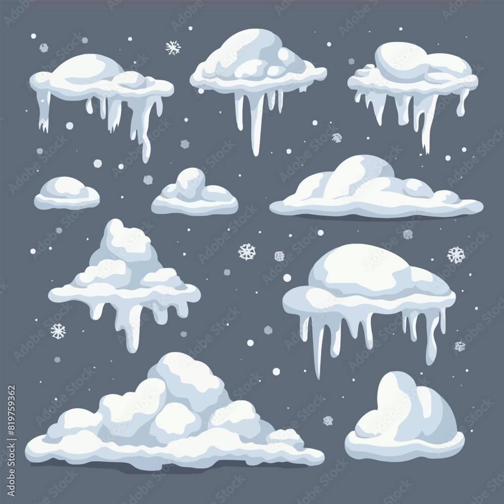 Snow set concept in the flat cartoon style on the grey background ...