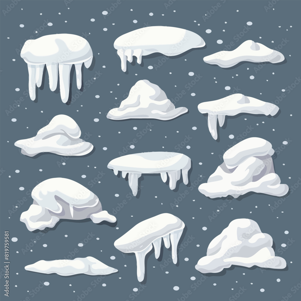Snow set concept in the flat cartoon style on the grey background ...