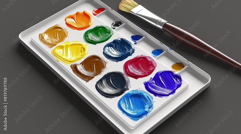 A digital gouache paint set, with thick, opaque colors that mimic the ...