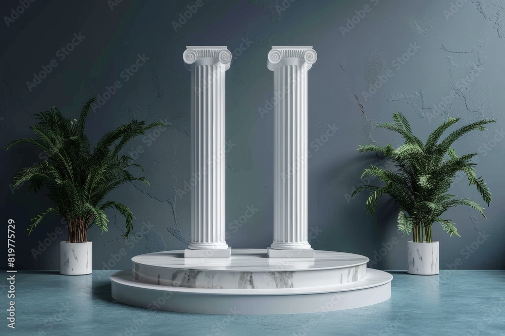 Ancient Greco-Roman hall interior with a circular stone podium ...