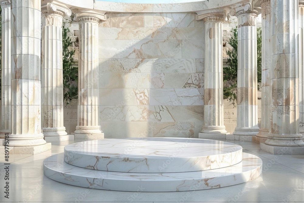 Ancient Greco-Roman hall interior with a circular stone podium ...