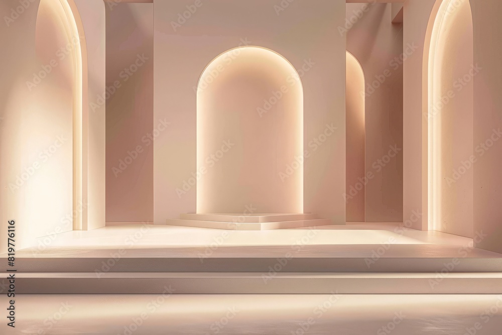 Ancient Greco-Roman hall interior with a circular stone podium ...