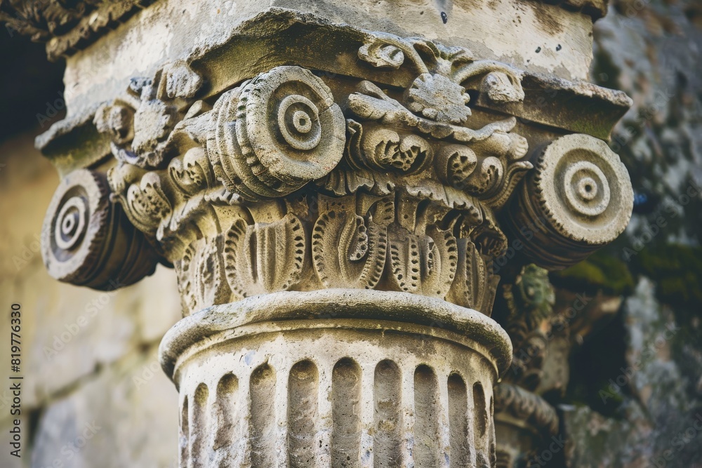 Ancient Greco-Roman hall interior with a circular stone podium ...