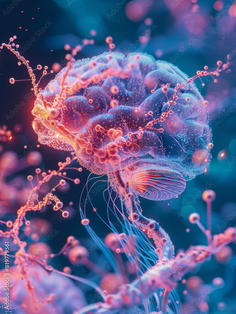 An artistic representation of a human brain emitting pain stimuli. The ...