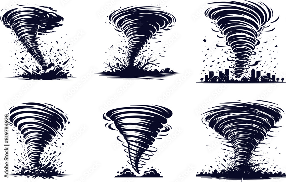whirlwind of a destructive tornado as a simple vector stencil design ...