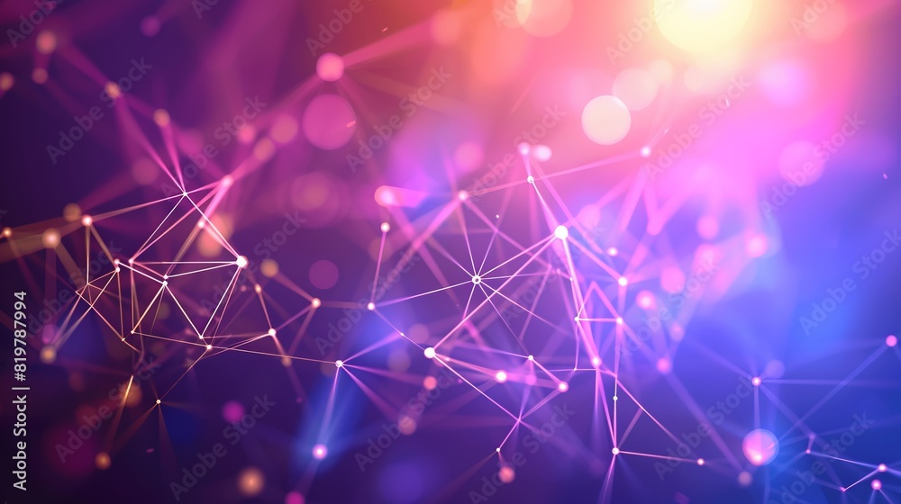 Abstract futuristic network with glowing nodes and connecting lines on a vibrant background ...