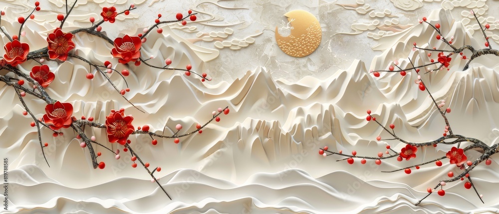 Background modern of a Japanese flag with Japanese symbols. Traditional ...