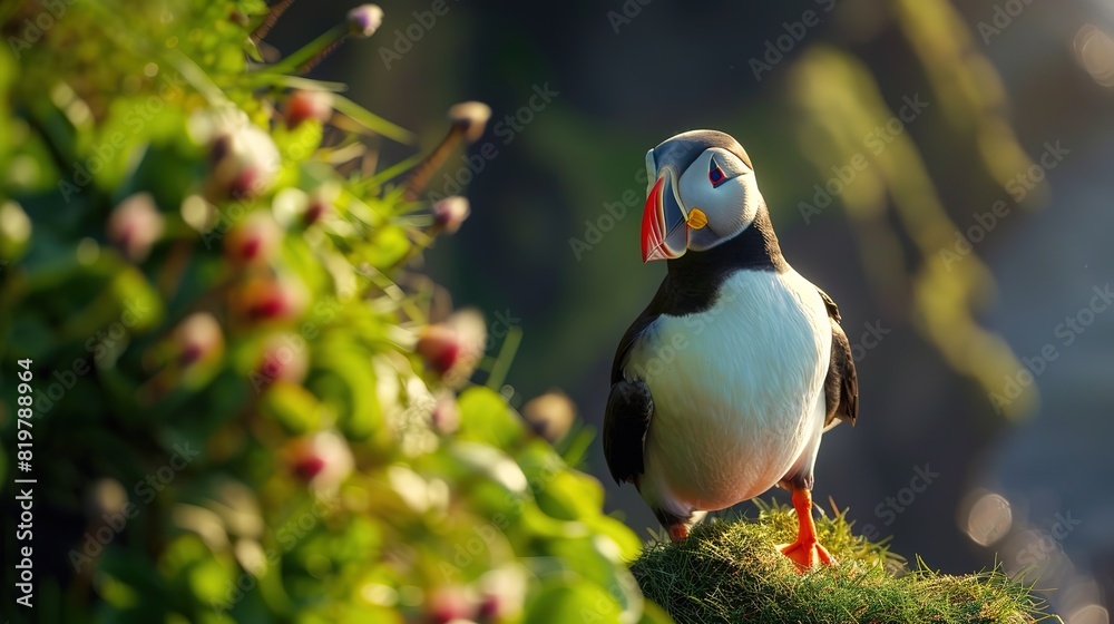 Magnificent Atlantic puffin, Alca arctica closeup wildlife bird ...