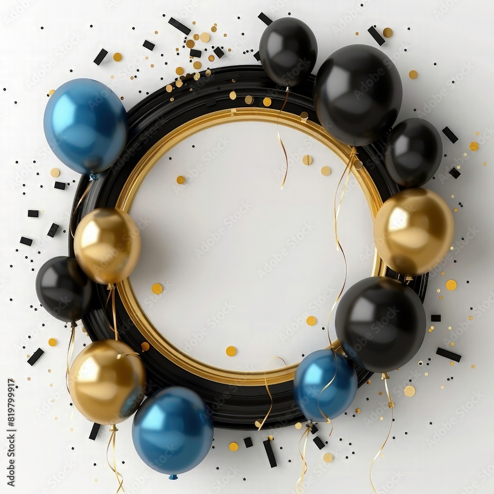Birthday frame with black, gold and blue birthday balloon, frame with ...