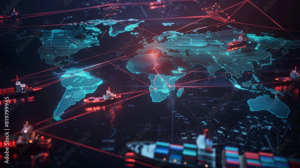 Digital Global Map Highlighting Animated Logistic Network Routes and ...