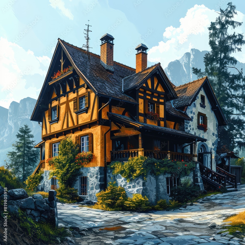 medieval house , vector, svg, flat, minimalistic animation asset, white ...