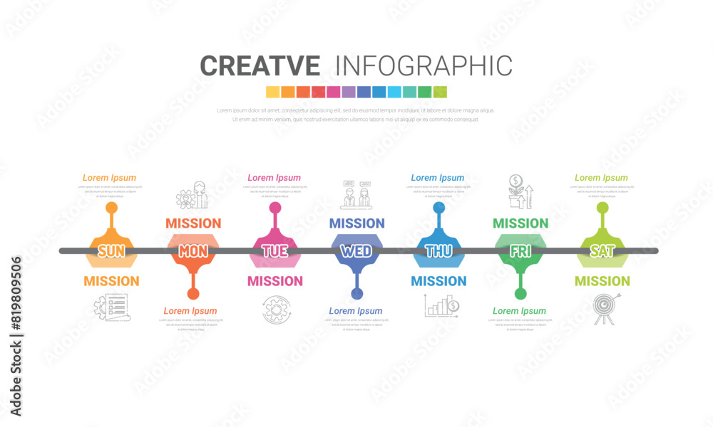 Timeline business for 7 day, 7 options, infographic design vector and ...
