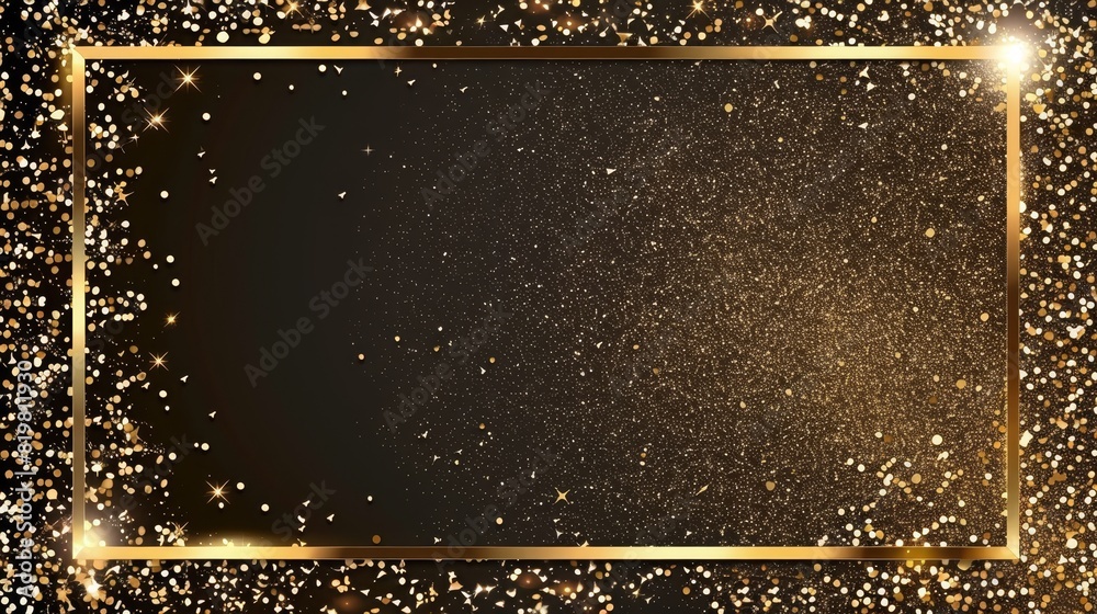 An elegant rectangular luxury border frame with gold glitter color on a ...