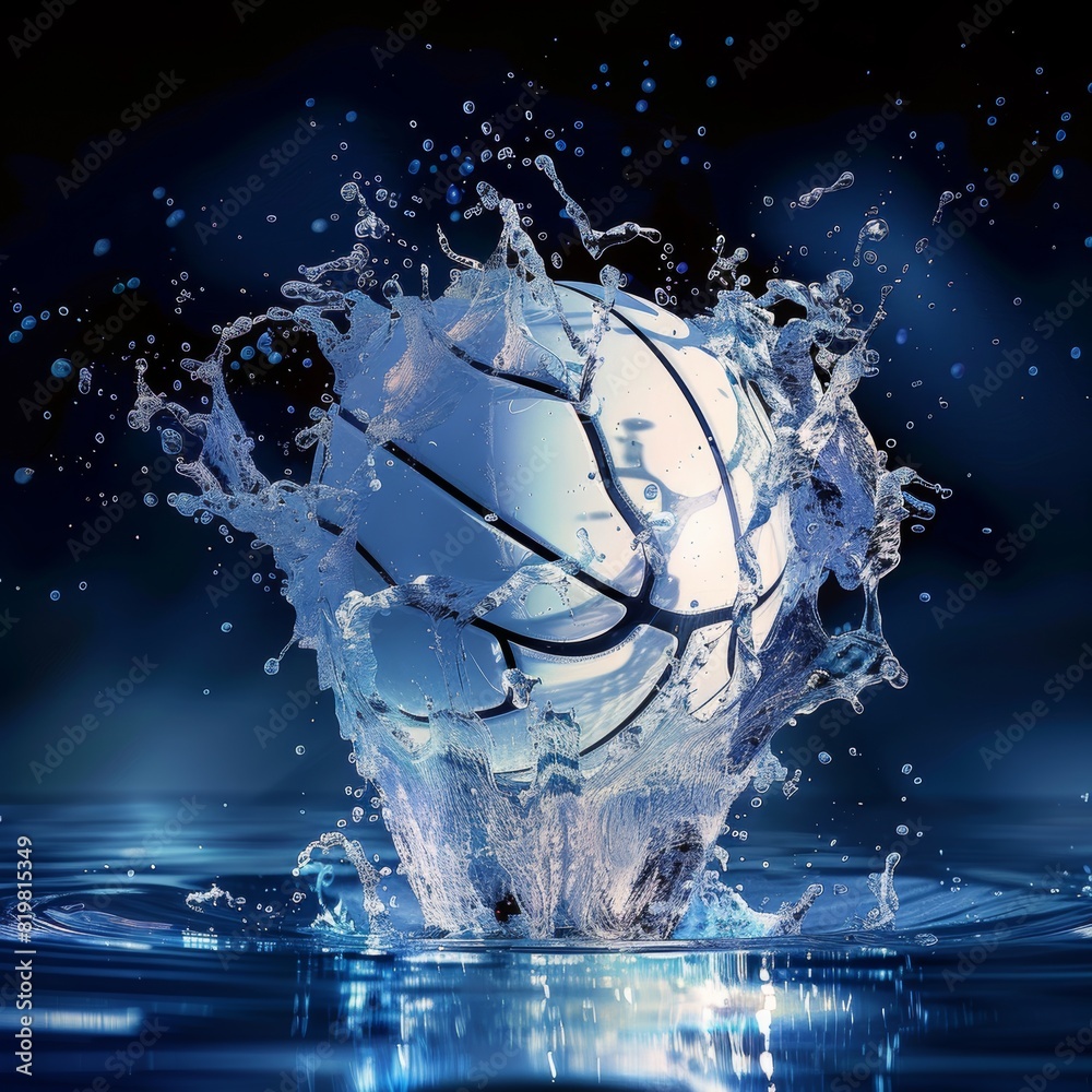 Dynamic Volleyball Splash with Ripples - Creative Sports Advertisement ...