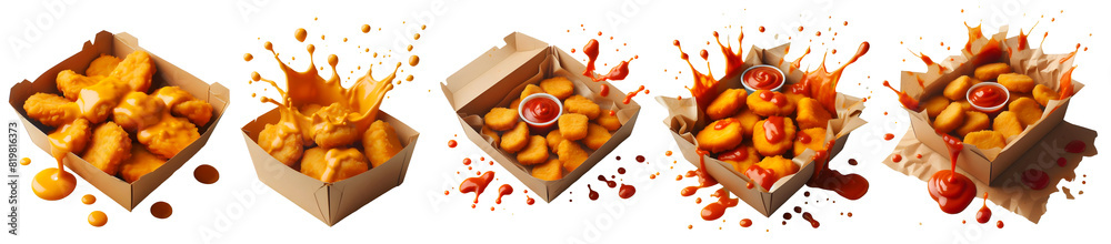 nugget in a kraft box with sauce splash isolated png Stock Illustration ...