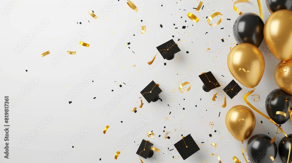 Stock AI background of falling graduation caps with confetti and ...