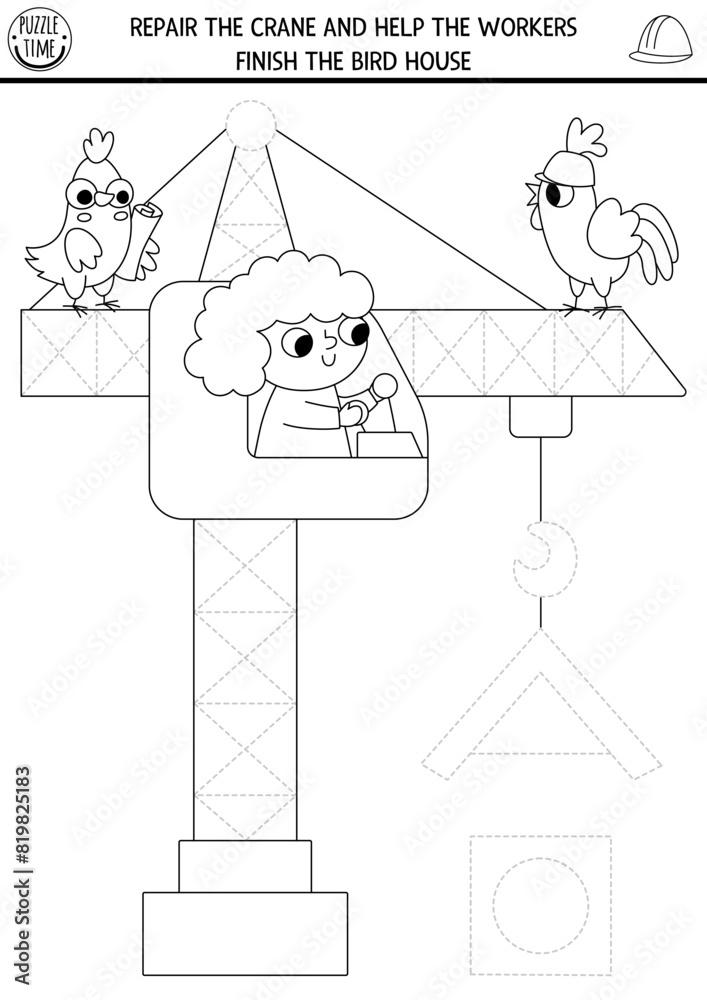 Vector construction site handwriting practice worksheet. Repair works ...