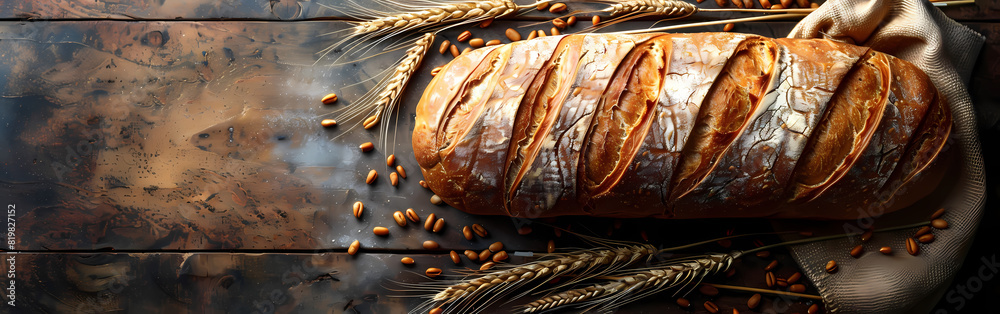 Bread bakery background top food view fresh white wheat loaf ...