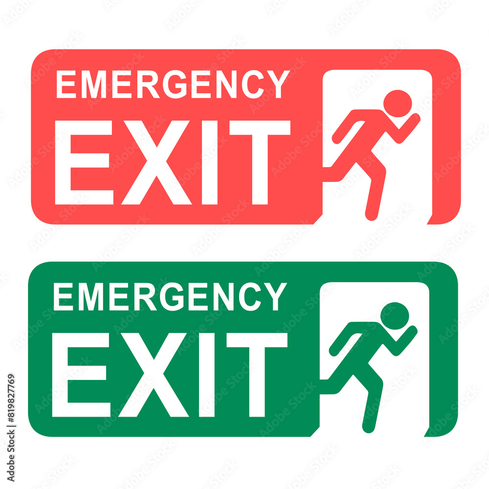 Emergency exit sign Green and red label. fondo isolato e trasparente ...