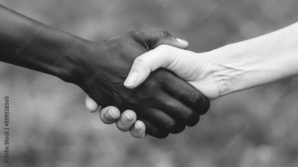 Handshake between a black and a white hand, anti-racism concept ...