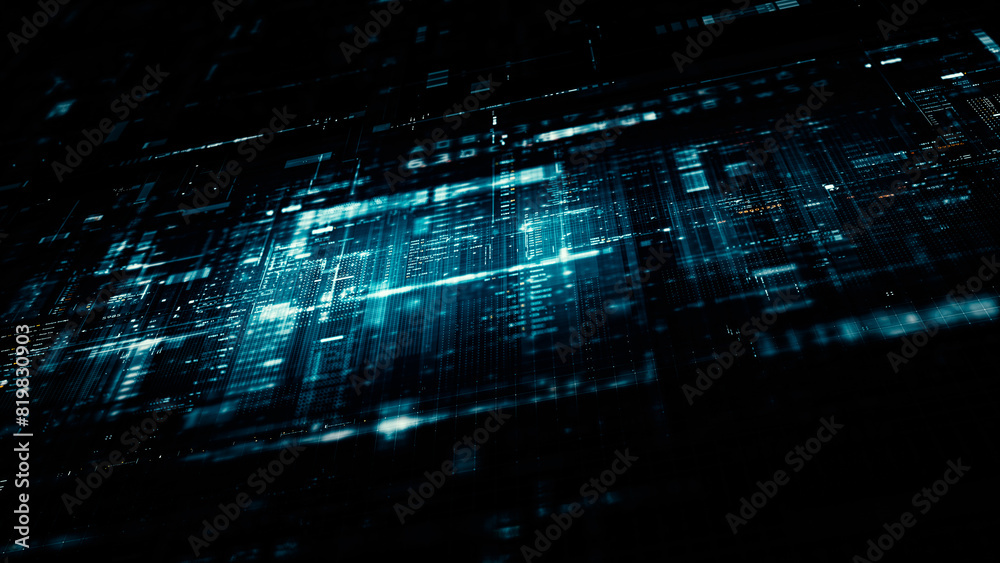 Futuristic screen display matrix, hi-tech digital data telemetry with ...