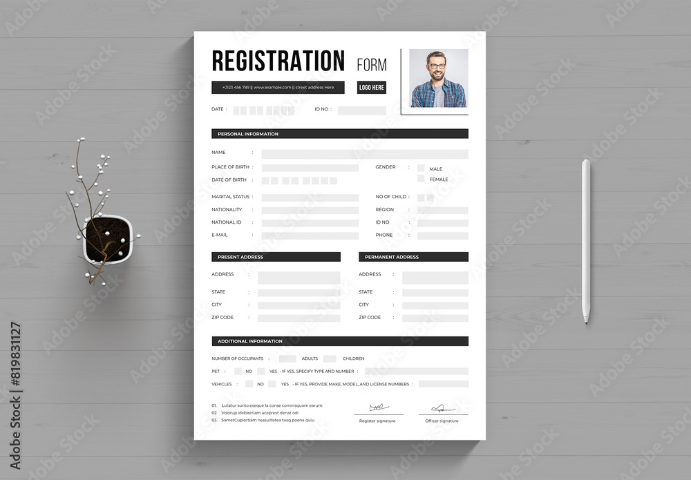 Registration Form Layout Stock Template | Adobe Stock