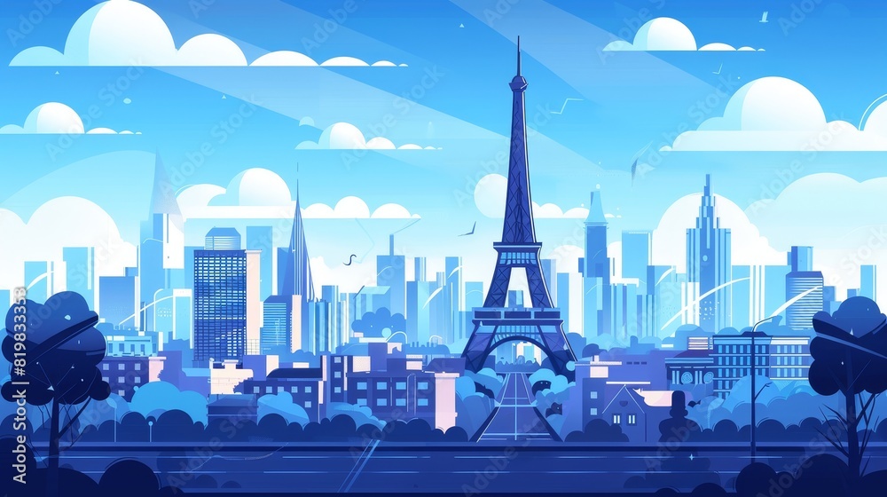 This modern cartoon illustration depicts the Eiffel Tower on a ...