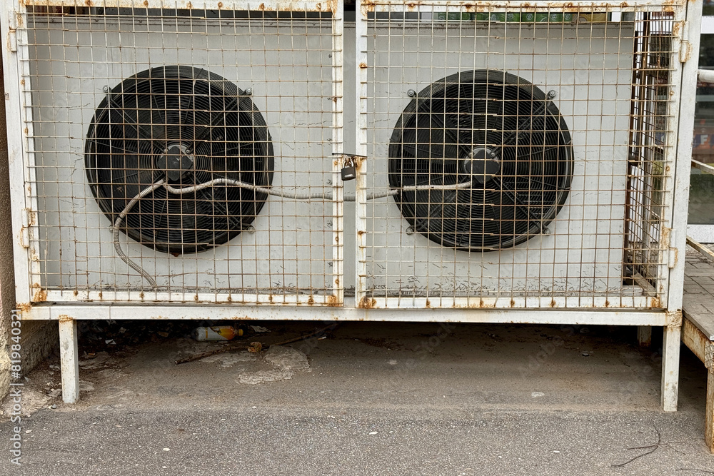Two refrigeration fans for industrial cold rooms of supermarket. Air ...