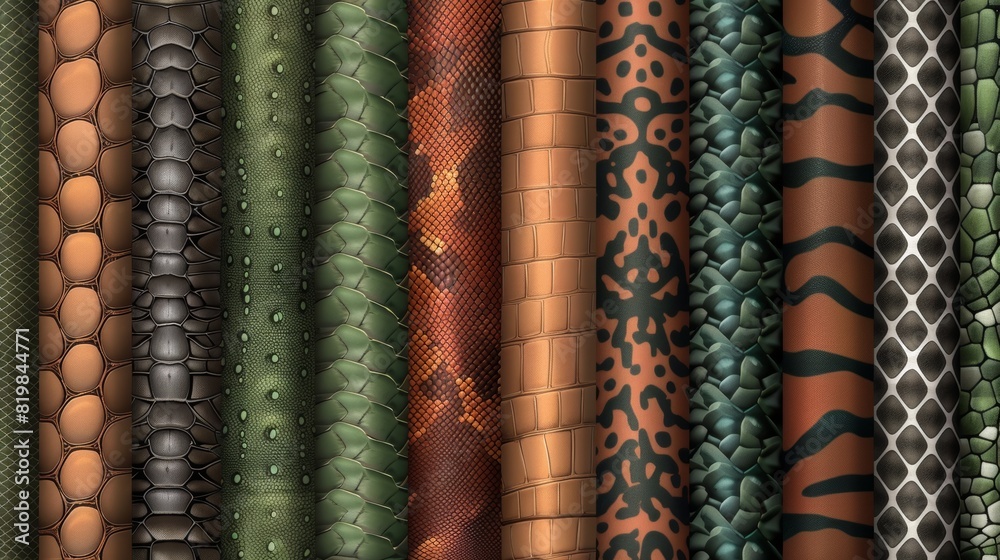 Snake, crocodile, lizard and python skin textures. Velvet background ...
