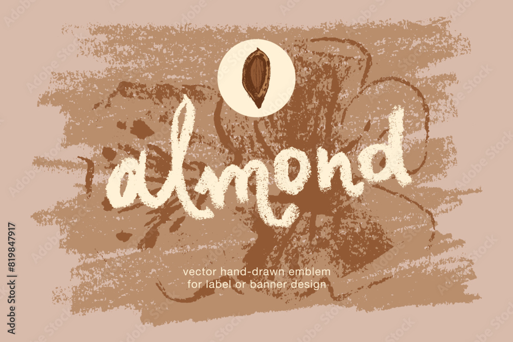 Vector almond emblem design on pencil texture for marzipan packaging ...