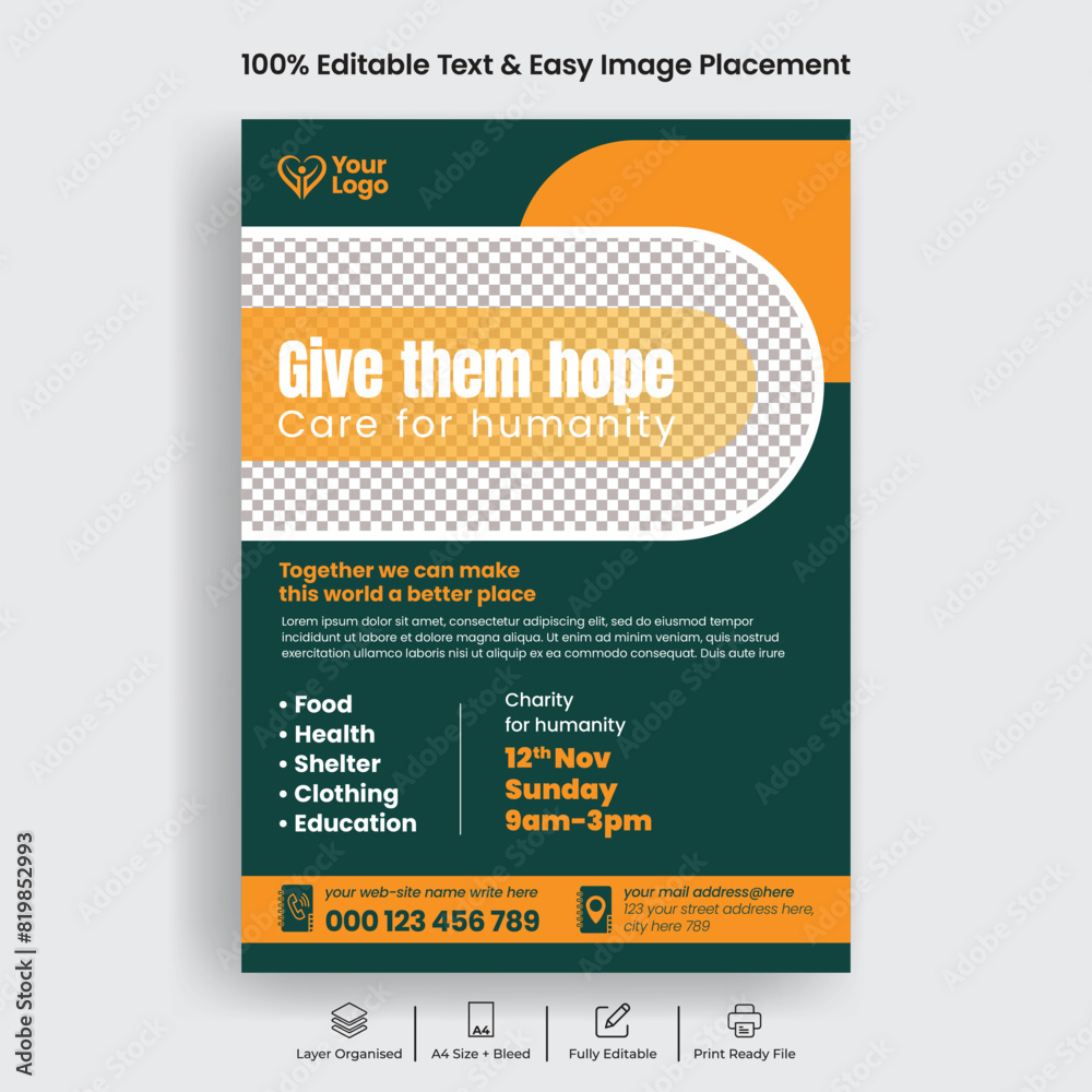 Vetor de Charity fundraising event editable print Flyer or poster ...