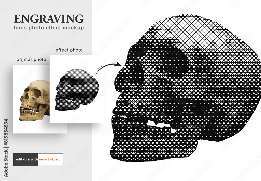 Engraving Lines Photo Effect Mockup Stock Template | Adobe Stock