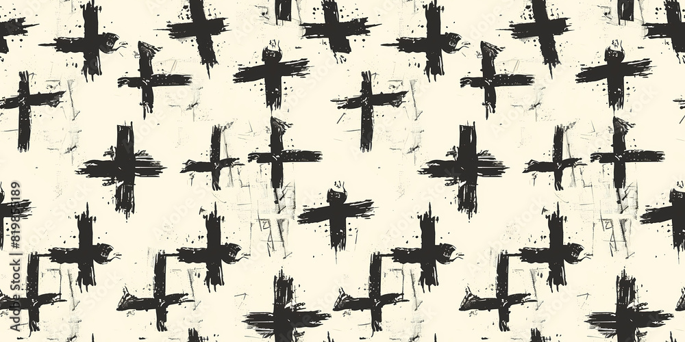 Black and white crosses pattern on white background. Hand-drawn ...